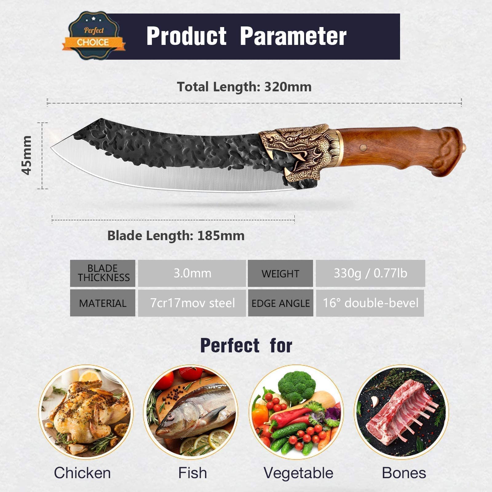 Golden Bird Meat Cleaver Knife Hand Forged Butcher Breaking Knife Set Professional Boning Knife with Sheath German Carbon Steel Kitchen Knives Pack for Home, Camping, Outdoors