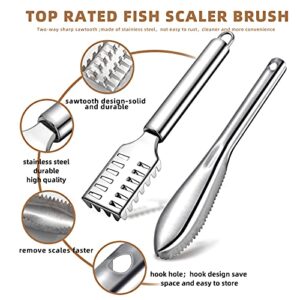 3Pieces Fish Scaler Remover Cleaner Fish Scaler Brush With Stainless Steel Sawtooth Easily Remove Fish Scales-Cleaning Brush Scraper For Chef And Home Cooks Kitchen Fish Cleaning Seafood Tools