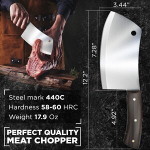 Grand Way Butcher Knife - 12.4 Inch Fixed Blade Knife - Best Cleaver Knives Meat Bone Vegetable Fruit BBQ Knife - Indoor Outdoor Cooking Utensil - Big Chef's Knives Camping Kitchen for Men Women A01