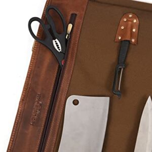 Leather Canvas Knife Roll Storage Bag Expandable 10 Pockets Detachable Shoulder Strap Travel-Friendly Chef Knife Case Roll By Aaron Leather Goods (Cleveland, Canvas Leather)