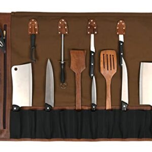 Leather Canvas Knife Roll Storage Bag Expandable 10 Pockets Detachable Shoulder Strap Travel-Friendly Chef Knife Case Roll By Aaron Leather Goods (Cleveland, Canvas Leather)