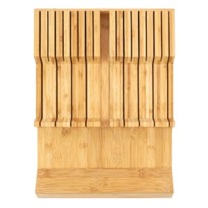 Diosbles In-drawer Bamboo Knife Block, Knife Drawer Organizer Insert, Kitchen counter organization, Knife holder without Knives, fit for 16 knives and 1 Sharpening Steel