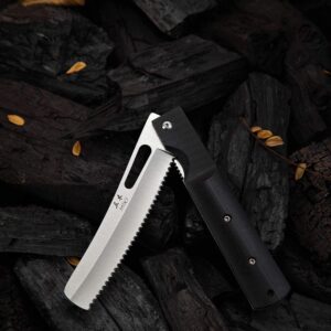 Miki 440A Stainless Steel Blade Japanese Kitchen Chef Folding Pocket Knife for Outdoor Camping Cooking,Folding Serrated Knife, Bread Knife