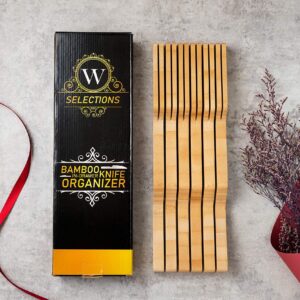 W Selections Bamboo Knife Drawer Organizer Block - Kitchen Storage Holder for Knives Organization - Saves Counter Drawer Space for Home Cooking Chef - Organic Moso Bamboo Tray of Premium Quality