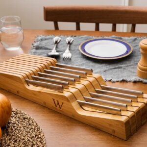 W Selections Bamboo Knife Drawer Organizer Block - Kitchen Storage Holder for Knives Organization - Saves Counter Drawer Space for Home Cooking Chef - Organic Moso Bamboo Tray of Premium Quality