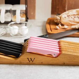 W Selections Bamboo Knife Drawer Organizer Block - Kitchen Storage Holder for Knives Organization - Saves Counter Drawer Space for Home Cooking Chef - Organic Moso Bamboo Tray of Premium Quality