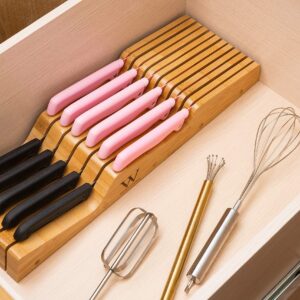 W Selections Bamboo Knife Drawer Organizer Block - Kitchen Storage Holder for Knives Organization - Saves Counter Drawer Space for Home Cooking Chef - Organic Moso Bamboo Tray of Premium Quality