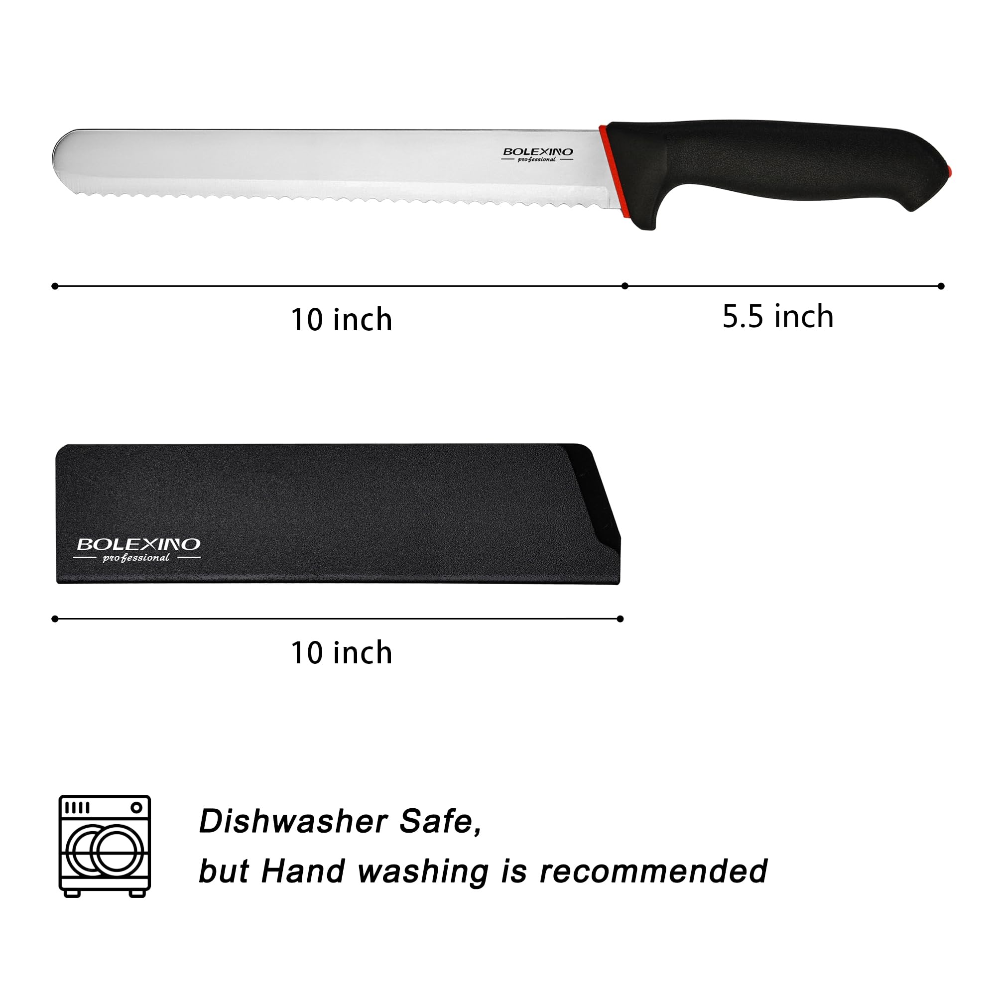 BOLEXINO Bread Knife 10 Inch Serrated With Sheath And Wide Wavy Edge, Professional Bread Knife for Homemade Bread, Crusty Breads, Cake, Bagel, 2.5MM Thickened High Carbon Stainless Steel