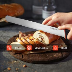 BOLEXINO Bread Knife 10 Inch Serrated With Sheath And Wide Wavy Edge, Professional Bread Knife for Homemade Bread, Crusty Breads, Cake, Bagel, 2.5MM Thickened High Carbon Stainless Steel