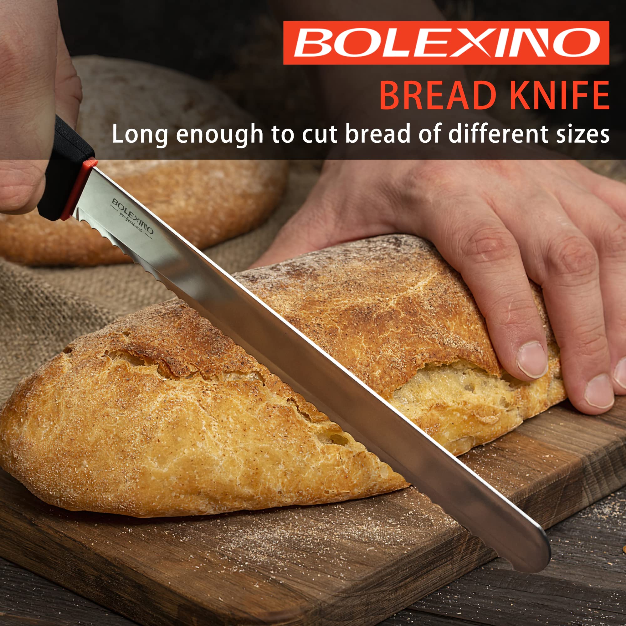 BOLEXINO Bread Knife 10 Inch Serrated With Sheath And Wide Wavy Edge, Professional Bread Knife for Homemade Bread, Crusty Breads, Cake, Bagel, 2.5MM Thickened High Carbon Stainless Steel