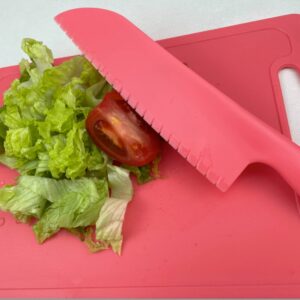 jawbush 11" Professional Salad & Bread Knife, Plastic Lettuce Knife for Veggies, Fruit, Cake, Salad, Serrated Chef Knife for Cooking and Cutting - Safe Nylon Knife for Nonstick Pans, Pink