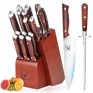 kitchen knife set, imarku 16-piece professional japanese knife set with block, chef knife set with knife rod, german high carbon steel kitchen knives set