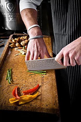 Dalstrong Nakiri Vegetable Knife - 6 inch - Shogun Series Elite - Japanese AUS-10V Super Steel - Black G10 Handle - Damascus - Hammered Finish - Vegetable Kitchen Knife - Sheath Included