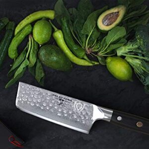 Dalstrong Nakiri Vegetable Knife - 6 inch - Shogun Series Elite - Japanese AUS-10V Super Steel - Black G10 Handle - Damascus - Hammered Finish - Vegetable Kitchen Knife - Sheath Included