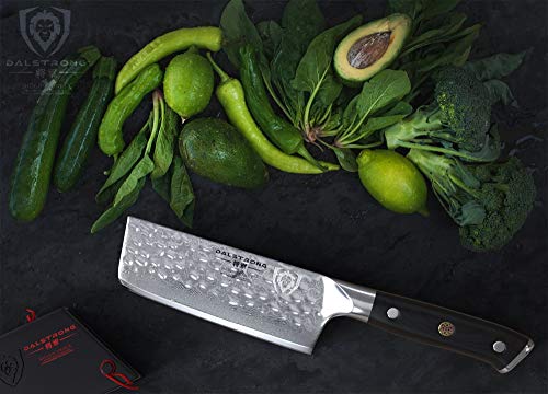 Dalstrong Nakiri Vegetable Knife - 6 inch - Shogun Series Elite - Japanese AUS-10V Super Steel - Black G10 Handle - Damascus - Hammered Finish - Vegetable Kitchen Knife - Sheath Included