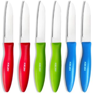 ntczh classic paring knives with straight edge, spear point color paring knife set of 6, fruit and vegetable knife, ultra sharp kitchen knives, german steel, pp plastic handle, red/green/blue