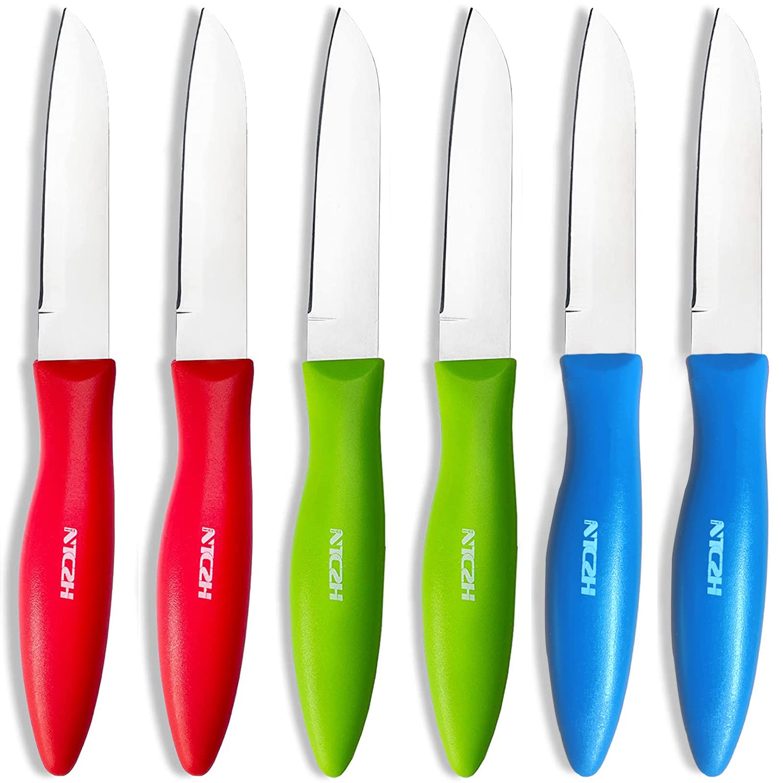 NTCZH Classic Paring Knives with Straight Edge, Spear Point Color Paring Knife Set of 6, Fruit and Vegetable Knife, Ultra Sharp Kitchen Knives, German Steel, PP Plastic Handle, red/Green/Blue