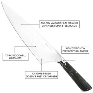 Razab Japanese 8 inch Chef Knife - Professional Kitchen Knives Forged with High Carbon Japanese Stainless Steel Ultra Sharp Chefs Knife with Anti-Corrosive Ergonomic Handle - Slope Bolster Design