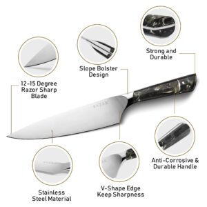 Razab Japanese 8 inch Chef Knife - Professional Kitchen Knives Forged with High Carbon Japanese Stainless Steel Ultra Sharp Chefs Knife with Anti-Corrosive Ergonomic Handle - Slope Bolster Design