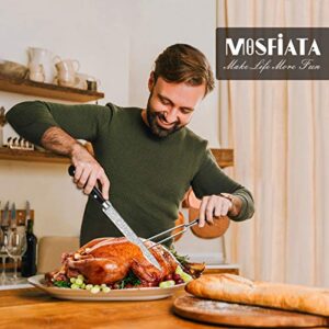 MOSFiATA 8" Carving Knife and 7" Fork Set Brisket Slicing Knife Premium Meat Cutting Knife German High Carbon Stainless Steel EN.4116 BBQ knives for Slicing Meats, Fruits and Vegetables