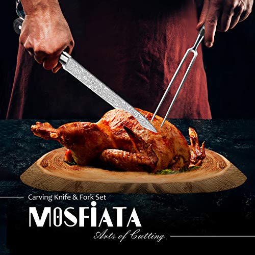 MOSFiATA 8" Carving Knife and 7" Fork Set Brisket Slicing Knife Premium Meat Cutting Knife German High Carbon Stainless Steel EN.4116 BBQ knives for Slicing Meats, Fruits and Vegetables