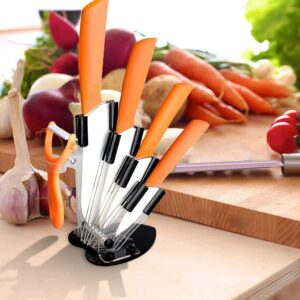 Ceramic Knife Set,Five Piece 6" Chef Knife, 5" Utility Knife, 4" Fruit Knife, 3" Paring Knife, 1'' Vegetable Fruit Peeler, Rust Proof And Stain Resistant, Kitchen Chef Knife Sharp Set (Orange)