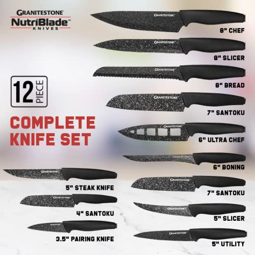 Granitestone Nutriblade 12-Piece Santoku Knives, High Grade Professional Chef Kitchen Knives with Easy-Grip Handles, Stainless Steel Rust-proof blades – Dishwasher-safe As Seen On TV