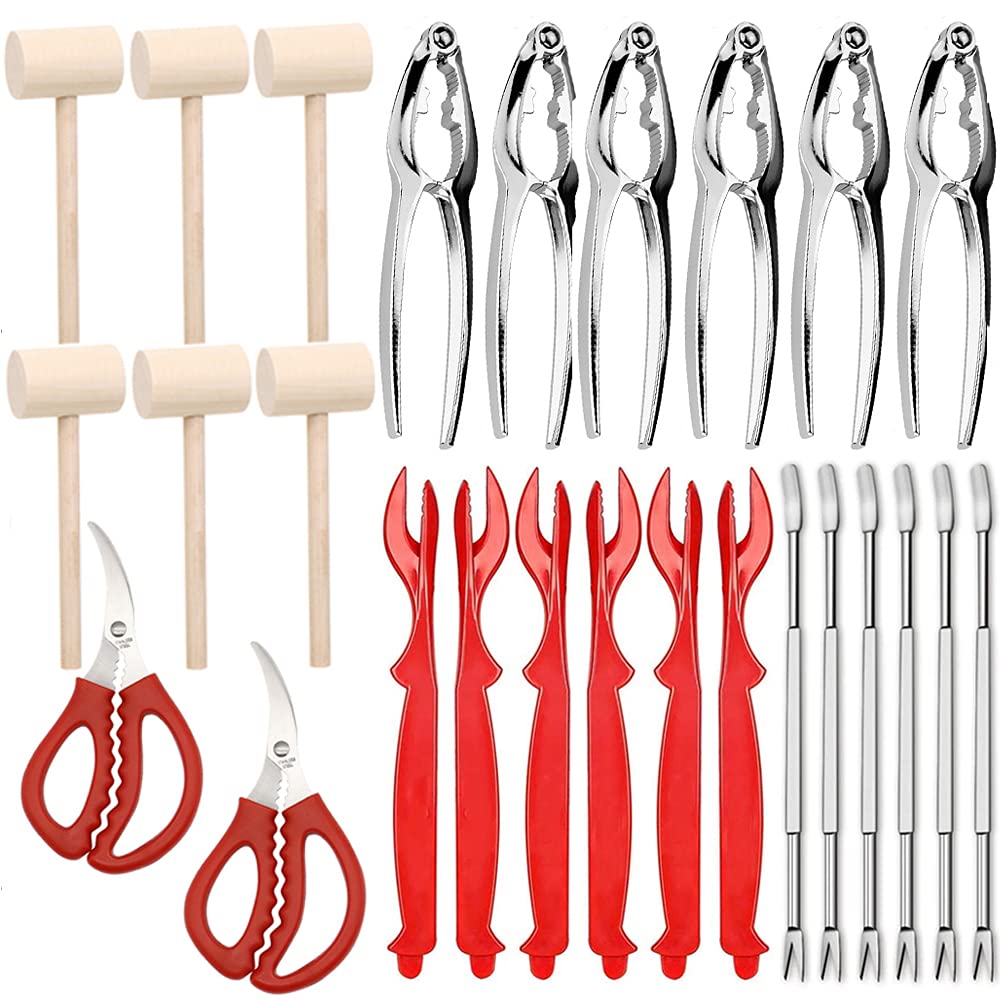 New Starting Point Trading 26 PCS Seafood Tools Include Crab Crackers, Seafood Scissors, Lobster Sheller, Crab Hammer, and Shellfish Forks, Nutcracker Set