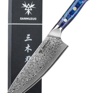 SANMUZUO Chef Knife - 8 inch - Xuan Series - VG10 Damascus Steel Kitchen Knife - Resin Handle (Sapphire Blue)