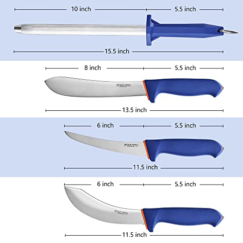 BOLEXINO 4 Piece Butcher Knife Set W/Non-slip Softgrip, German Stainless Steel Chef Knife Set,Meat Processing Set for Home Kitchen,Slaughterhouse And Restaurant (Blue)