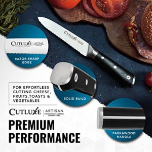 Cutluxe Serrated Kitchen Utility Knife, 5" Tomato Knife – Forged High Carbon German Steel – Full Tang & Razor Sharp – Ergonomic Handle Design – Artisan Series