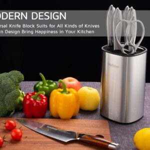 WELLSTAR Universal Knife Block Holder, Stainless Steel Knife Stand Without Knives, Safe Space Saver Large Volume Stable Knife Storage with Scissors Slot, Detachable for Easy Cleaning - Square