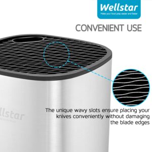 WELLSTAR Universal Knife Block Holder, Stainless Steel Knife Stand Without Knives, Safe Space Saver Large Volume Stable Knife Storage with Scissors Slot, Detachable for Easy Cleaning - Square