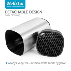 WELLSTAR Universal Knife Block Holder, Stainless Steel Knife Stand Without Knives, Safe Space Saver Large Volume Stable Knife Storage with Scissors Slot, Detachable for Easy Cleaning - Square