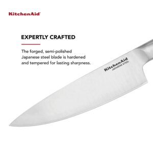 KitchenAid Gourmet Forged Triple-Rivet Chef Knife with Custom-Fit Blade Cover, 8-inch, Sharp Kitchen Knife, High-Carbon Japanese Stainless Steel Blade, Black