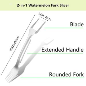 4 Pcs Watermelon Fork Slicer Cutter, Upgraded 2-in-1 Watermelon Fork Slicer, Stainless Steel Watermelon Cutter Slicer Tool, Fruit Forks Slicer Knife Kitchen Gadgets for Home Parties Camping