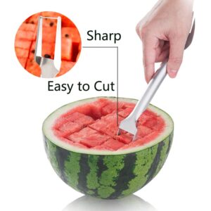 4 Pcs Watermelon Fork Slicer Cutter, Upgraded 2-in-1 Watermelon Fork Slicer, Stainless Steel Watermelon Cutter Slicer Tool, Fruit Forks Slicer Knife Kitchen Gadgets for Home Parties Camping