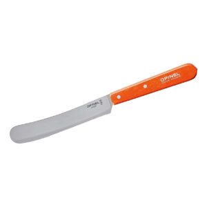 opinel brunch knife - multi-use spreading, micro-serrated, rounded blade knife for cutting bagels bread, painted tangerine hornbeam handles, sandvik 12c27 blade, made in france (tangerine)