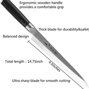 CHUYIREN Sashimi Knife- 9.5 inch(240mm), Sushi Knife, Professional Yanagiba Knife with Ergonomic Handle, Japanese Chef Knife for Fish Filleting, Slicing, Valentines Day Gifts