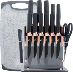 hl zhujiabao black kitchen knife block set with cutting board 15pcs professional sharp chef knife set with peeler & scissor cutlery knives set with steak knives as gift