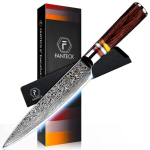 fanteck utility knife 6 inch, japanese damascus kitchen petty knife, vg10 67 layer pro razor sharp cutting fruit carving chef’s paring knives with sheath& gift box, ergonomic pakkawood handle