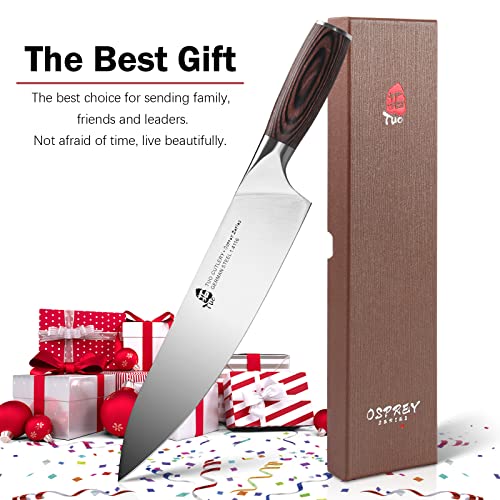 TUO Chef Knife 10 inch - Pro Japanese Gyuto Knives Kitchen Vegetable Meat Knife - German HC Stainless Steel - Ergonomic Pakkawood Handle for Home Kitchen & Restaurant - Osprey Series with Gift Box