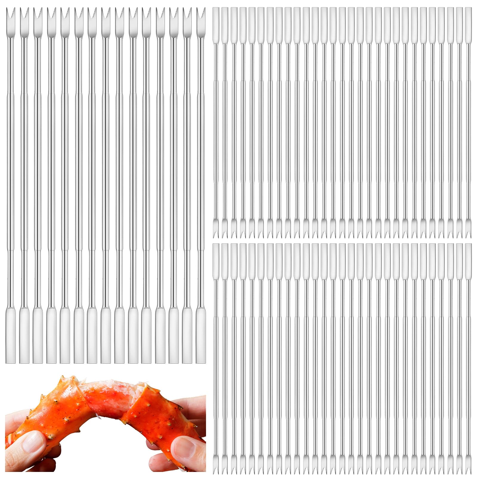 Yaomiao Stainless Steel Seafood Forks Set Silver 6.8 Inch Crab Forks Seafood Tools Crab Legs Utensils Seafood Picks for Eating Lobster Crab Leg Shrimp(40 Pcs)