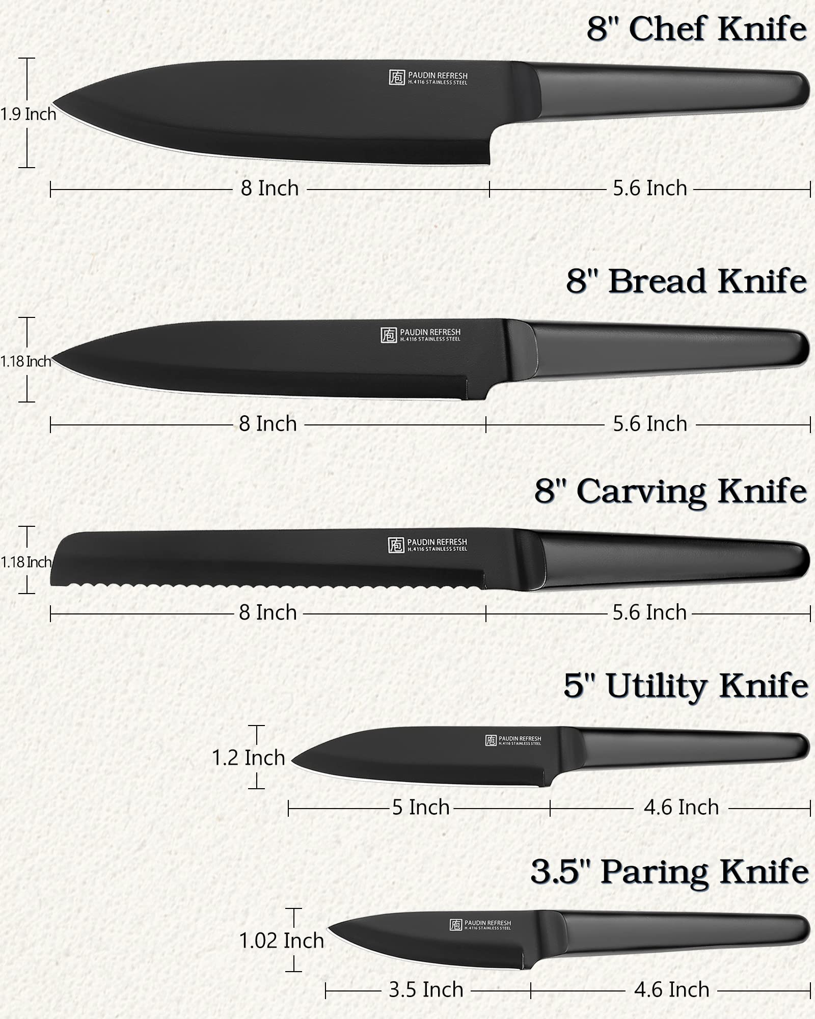 PAUDIN Kitchen Knife, 8 Inch Ultra Sharp Knife, German Stainless Steel Knife, Ergonomic Handle with Gift Box (8 Inch Chef Knife)