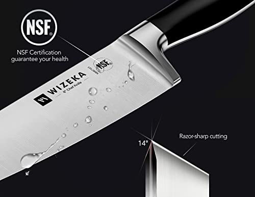 WIZEKA Knife Set, NSF Certified 15pcs Kitchen Knife Set, 1.4116 German Stainless Steel Knife Sets for Kitchen With Block, Full Tang Design&Comfortable Anti-Slip Handle, Black Knight Series