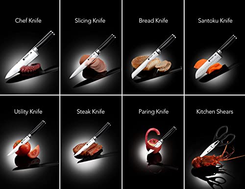 WIZEKA Knife Set, NSF Certified 15pcs Kitchen Knife Set, 1.4116 German Stainless Steel Knife Sets for Kitchen With Block, Full Tang Design&Comfortable Anti-Slip Handle, Black Knight Series