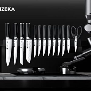 WIZEKA Knife Set, NSF Certified 15pcs Kitchen Knife Set, 1.4116 German Stainless Steel Knife Sets for Kitchen With Block, Full Tang Design&Comfortable Anti-Slip Handle, Black Knight Series