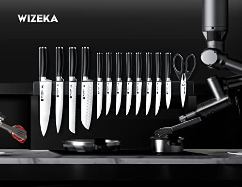 WIZEKA Knife Set, NSF Certified 15pcs Kitchen Knife Set, 1.4116 German Stainless Steel Knife Sets for Kitchen With Block, Full Tang Design&Comfortable Anti-Slip Handle, Black Knight Series