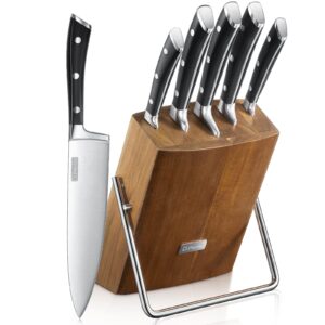 knife set, d.perlla 6 pieces small kitchen knife set with block, german stainless steel knives set, sharp chef knife block set, brown