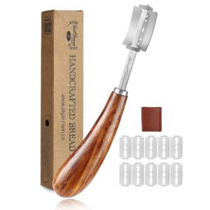 saint germain premium hand crafted bread lame for dough scoring knife, lame bread tool for sourdough bread slashing with blades included with replacement with authentic leather (style 1)